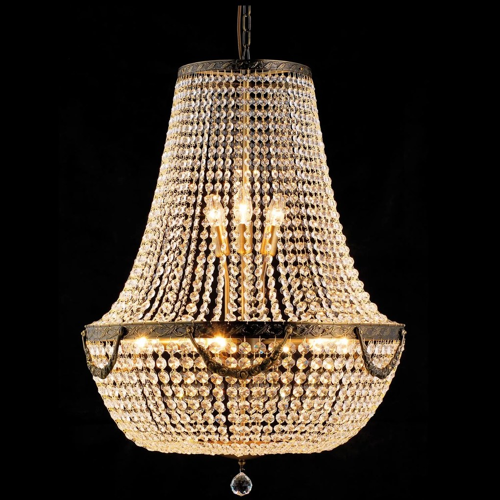 Hnědozlatý antik křišťálový lustr Ethan - Ø 60*85/200 cm E14/max 12*40W