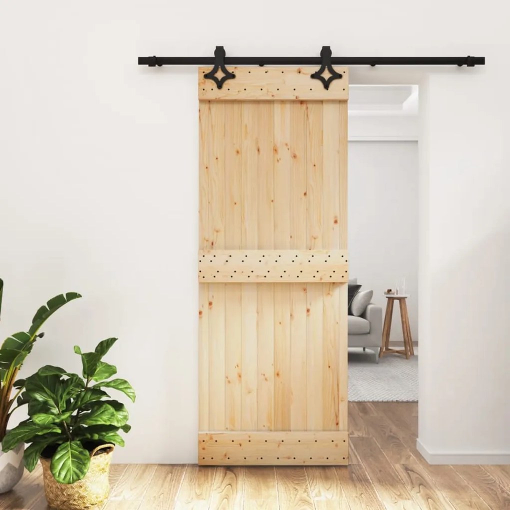 Posuvné Dveře S Kováním 80 X 210 Cm Masivní Borové Dřevo Vzor Šedá Kostka