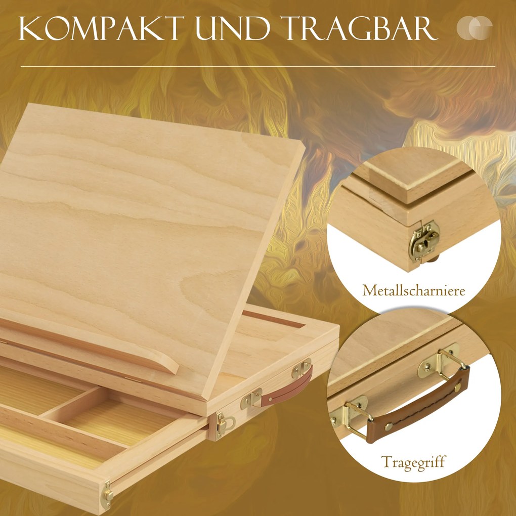 Vinsetto easel přenosný stojan studio easel skládací a úhlově nastavitelný se zásuvkou z přírodního bukového dřeva pro kreativní projekty