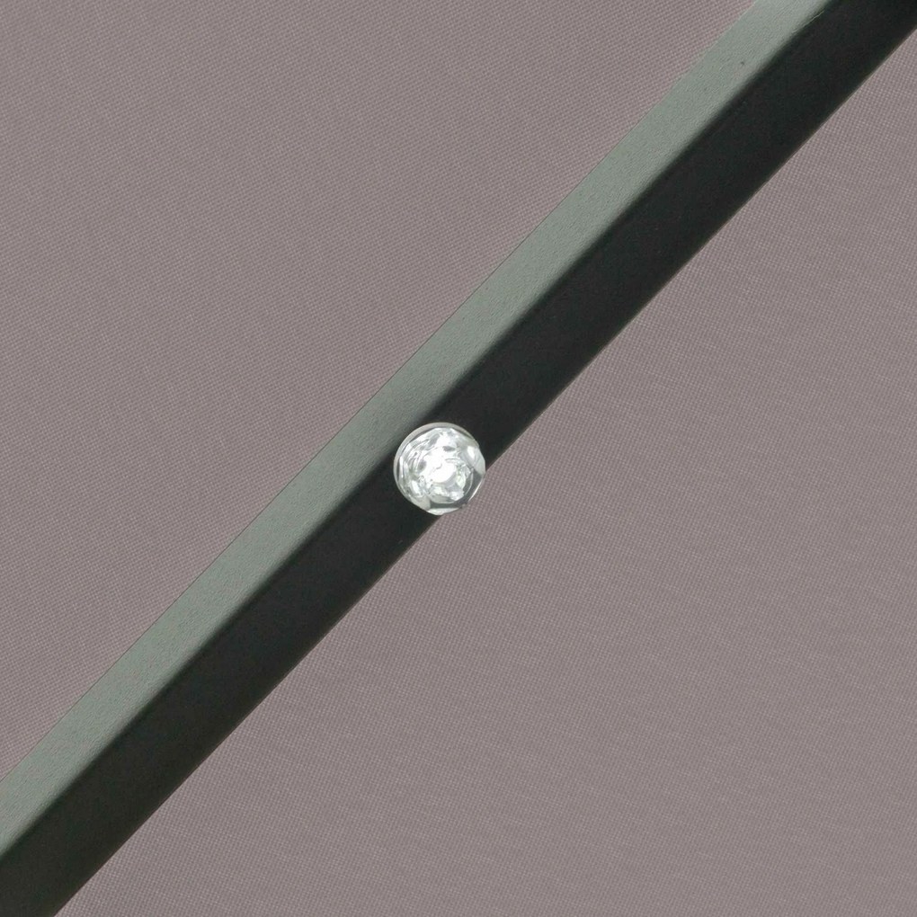 Outsunny Zahradní Slunečník Ø265 cm s 32 Solárními LED Světly, Ocelový Sloupek a Kloubový Mechanismus pro Šedou Terasu
