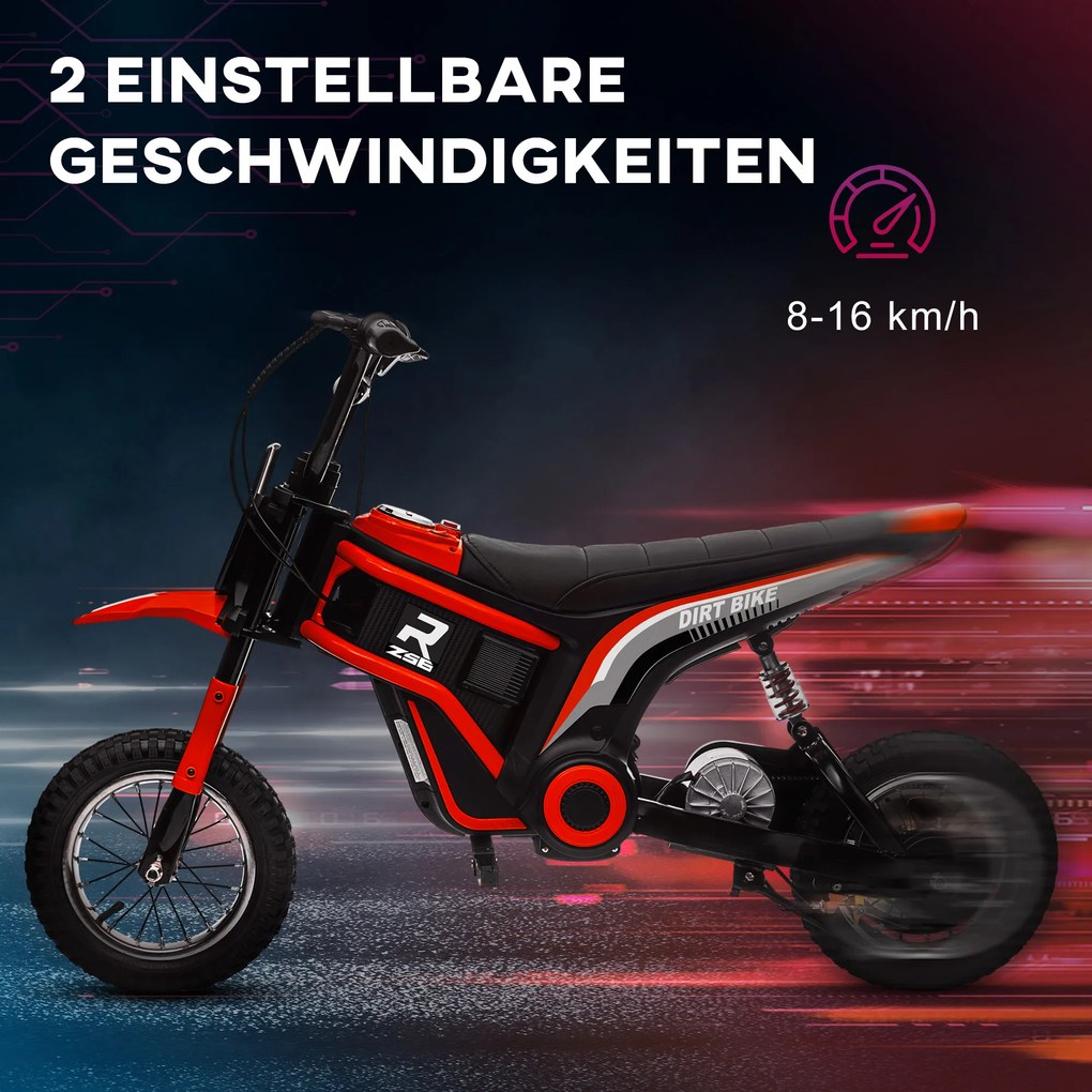 Elektrická motorka pro děti, 24V dětská motorka s klaksonem, světlem, s otočným plynem, 8-16 km/h, 8-12 let, červená