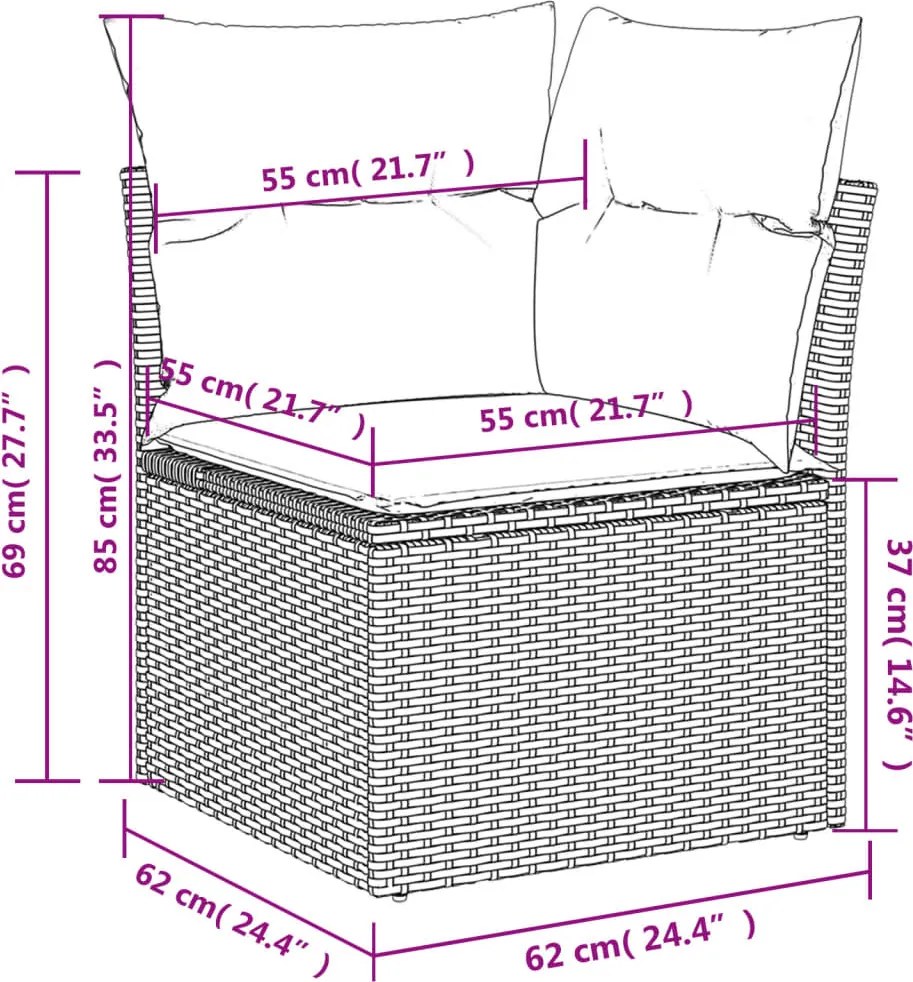 vidaXL 5dílná zahradní sedací souprava s poduškami šedá polyratan [3220169]