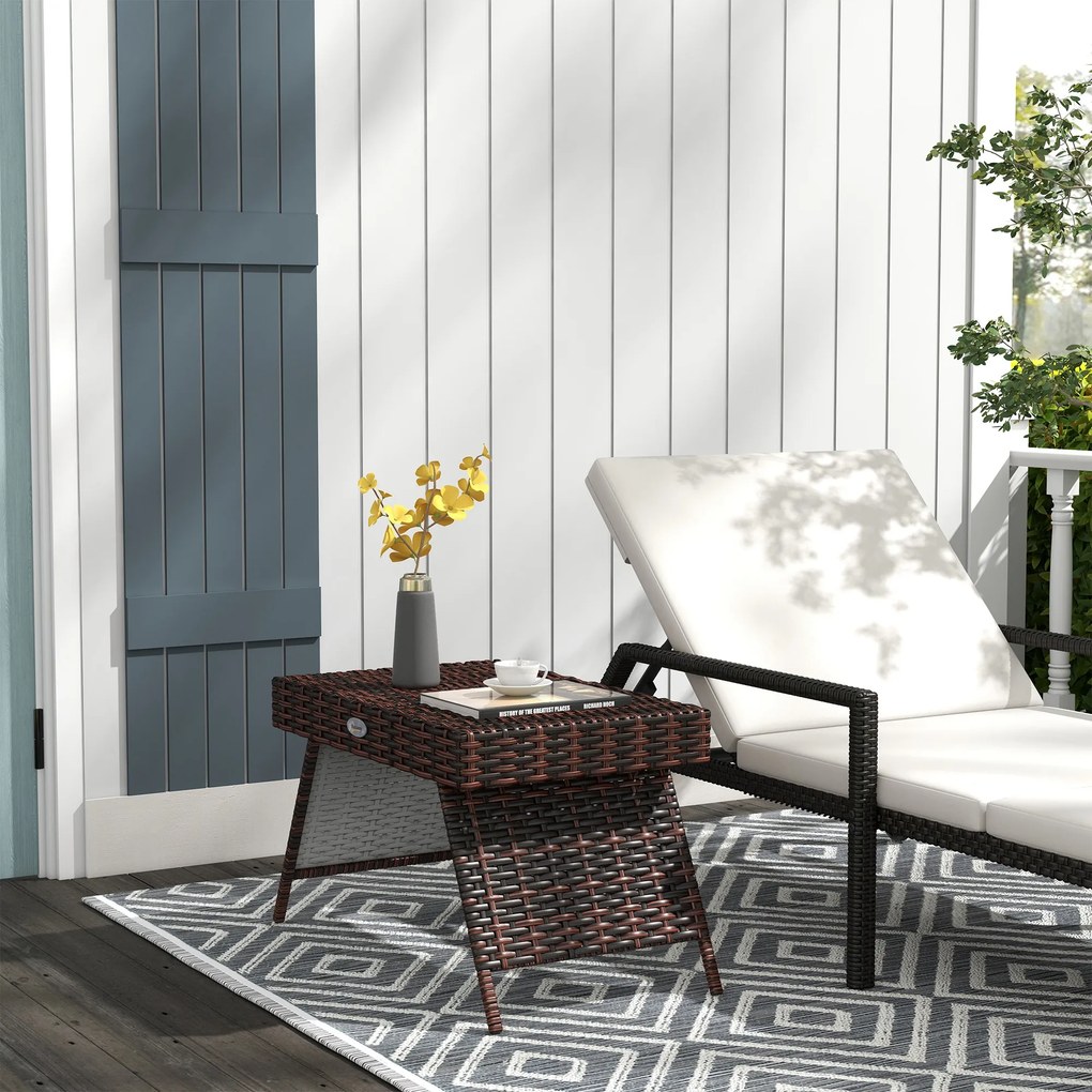 Outsunny ratanový skládací zahradní stůl hnědý 60x41x41cm ideální na balkon a terasu