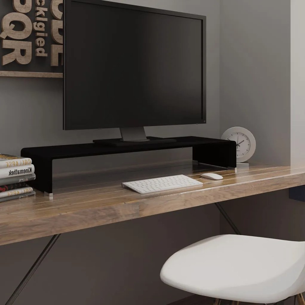 244138 vidaXL TV stolek / podstavec na monitor sklo černý 90x30x13 cm