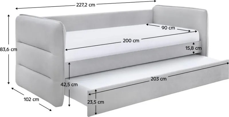 Rozkládací postel, šedá, TRINIA Kondela 0000411618