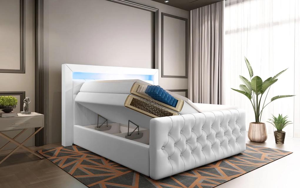 K&M postele Boxspring postel SONNO s úložným prostorem, LED a USB Velikost postele: 200 × 200 cm, Výběr matrace: Oboustranná pružinová matrace - stře…
