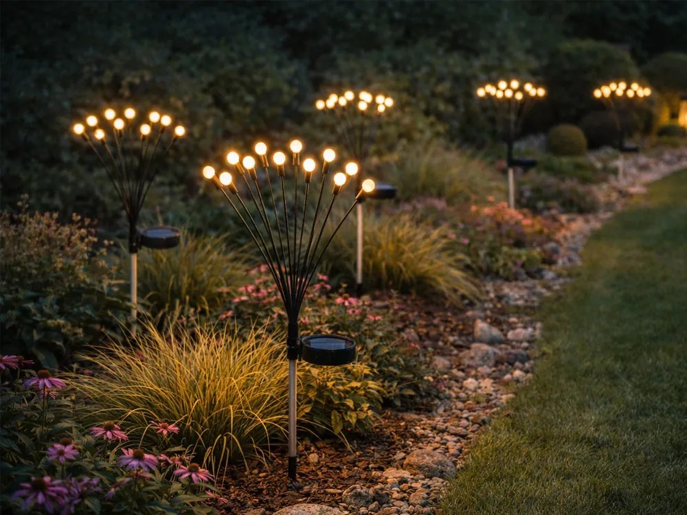 Verk Group SOLÁRNÍ ZAHRADNÍ SVÍTIDLA KULIČKY 2 KUSY PO 8 LED SVÍTIDLECH DÉLKA 70 CM