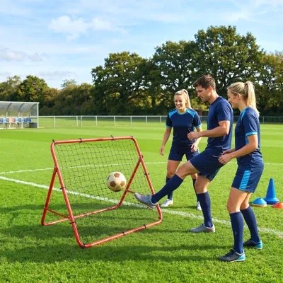 SPORTNOW přenosná fotbalová odrazová síť, 5 nastavitelných úhlů, ocel a dvojitá nylonová vrstva, 103x72x89cm, červená