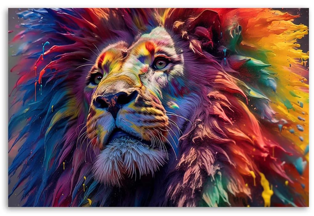 Obraz na plátně, Neonový lev Afrika AI - 120x80 cm