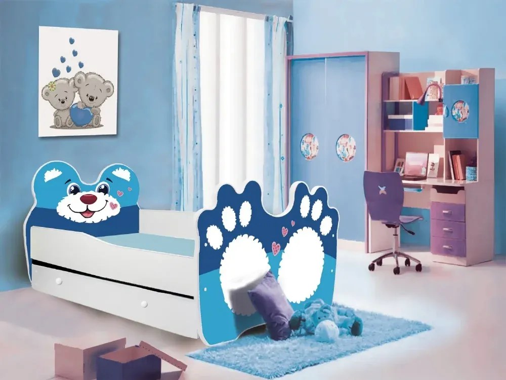 Postel s matrací a zásuvkou BEAR BLUE 140x70