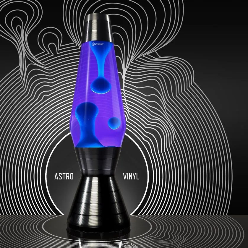 Mathmos Astro Vinyl, originální lávová lampa s fialovou tekutinou a tyrkysovou lávou, 43cm