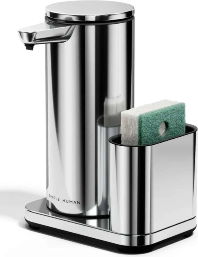 Simplehuman - Dávkovač mycího prostředku na postavení, bezdotykový, s držákem houbičky, lesklá nerez ST1091
