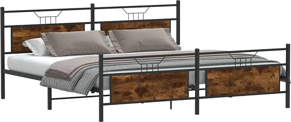 Kovový rám postele bez matrace kouřový dub 193 x 203 cm 3325095
