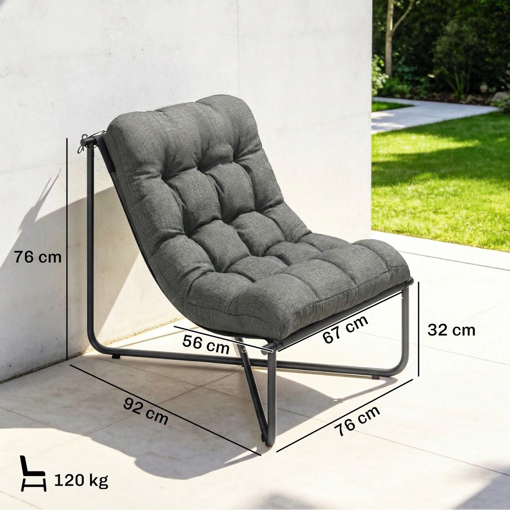 Lounge chair Outdoor Ergonomická zahradní židle s polštářem šetrným k pokožce Široký sedák Ocelový rám Tmavě šedá barva