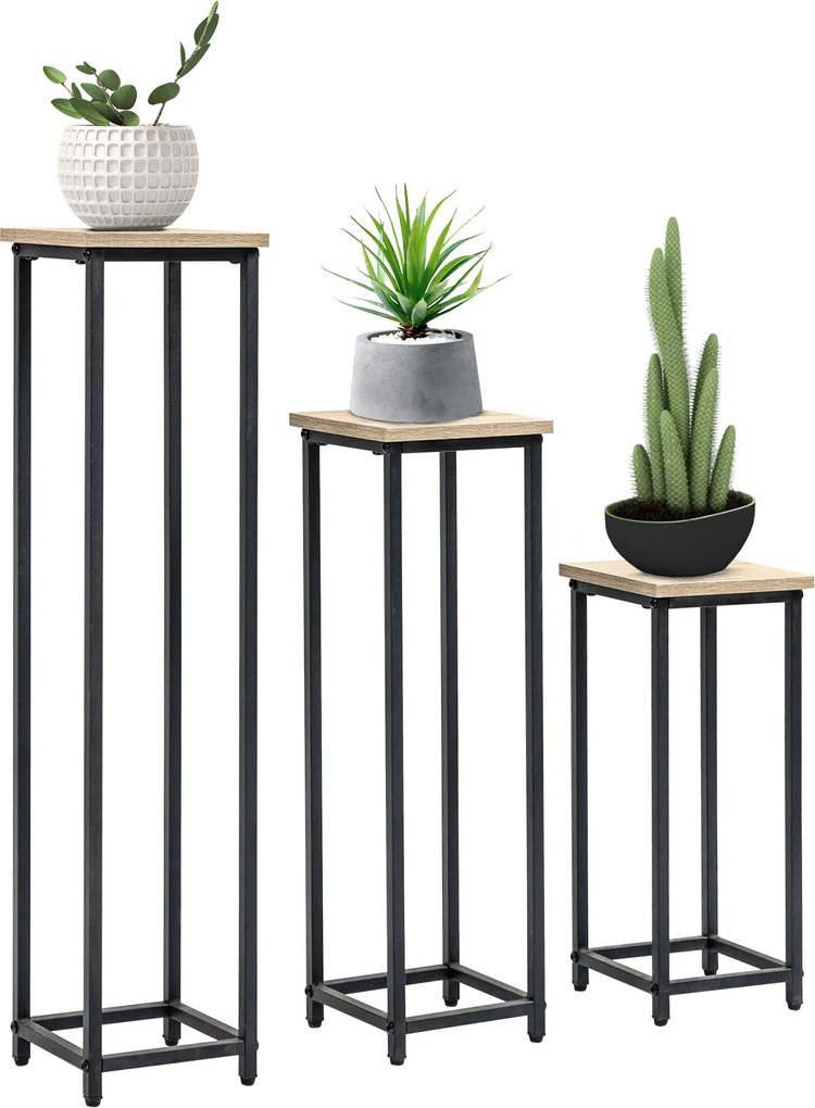 Outsunny Sada květinových stojanů 3 ks, 50/70/90 cm vysoké, stohovatelné pro interiér i exteriér, ocelový stojan na rostliny do obývacího pokoje, zahr