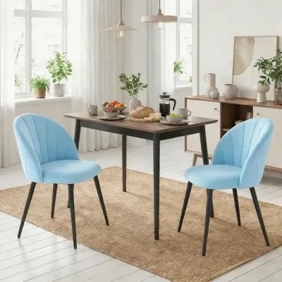 HOMCOM Set 2 čalouněné jídelní židle s mušlovým opěradlem z sametu, 52x55x79 cm, Světle modrá