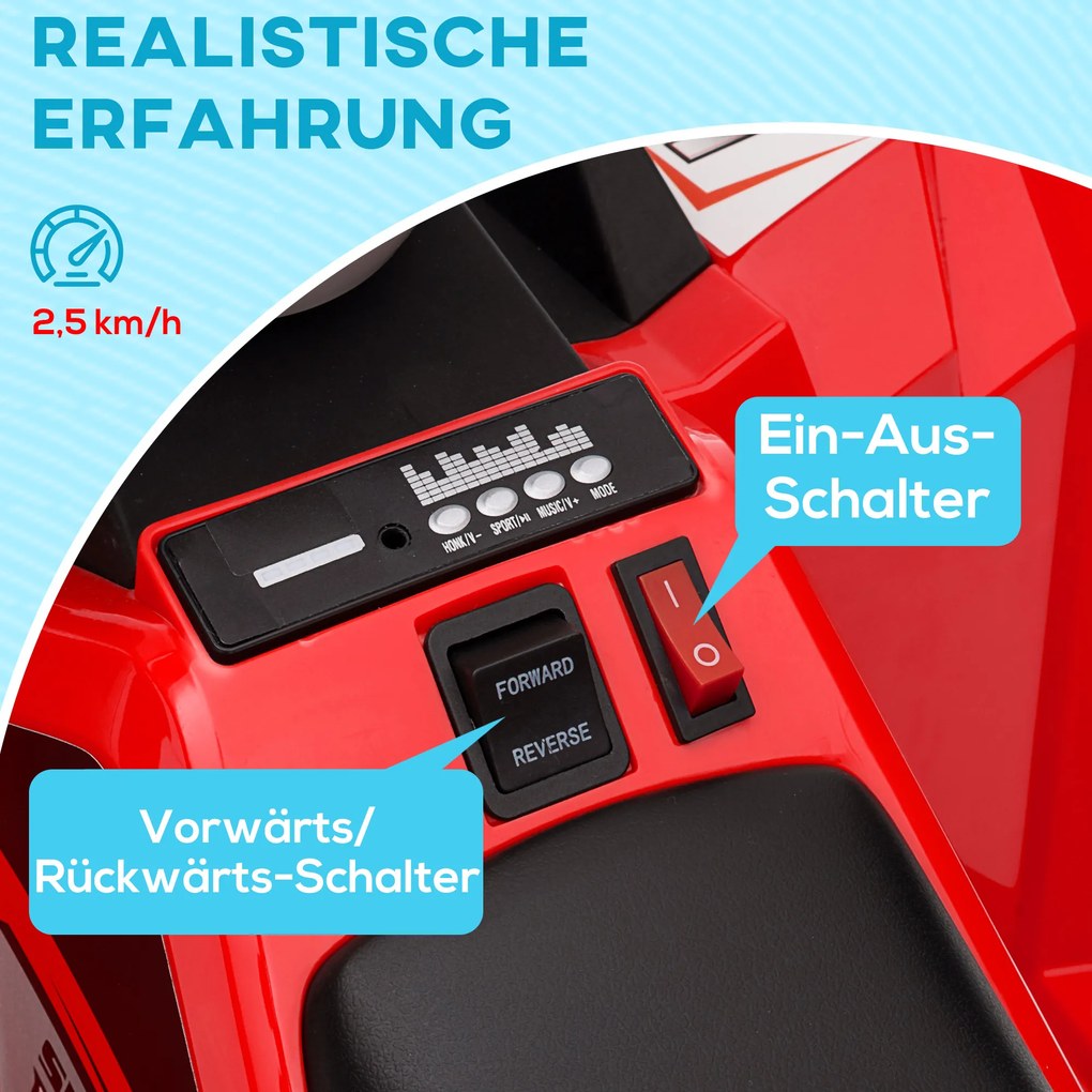 HOMCOM Prodám elektrickou čtyřkolku, s přívěsem, rychlost vpřed a vzad, oděruvzdorná kola, kovová, pro 1,5-3 roky, nosnost 25 kg, červená| Aosom