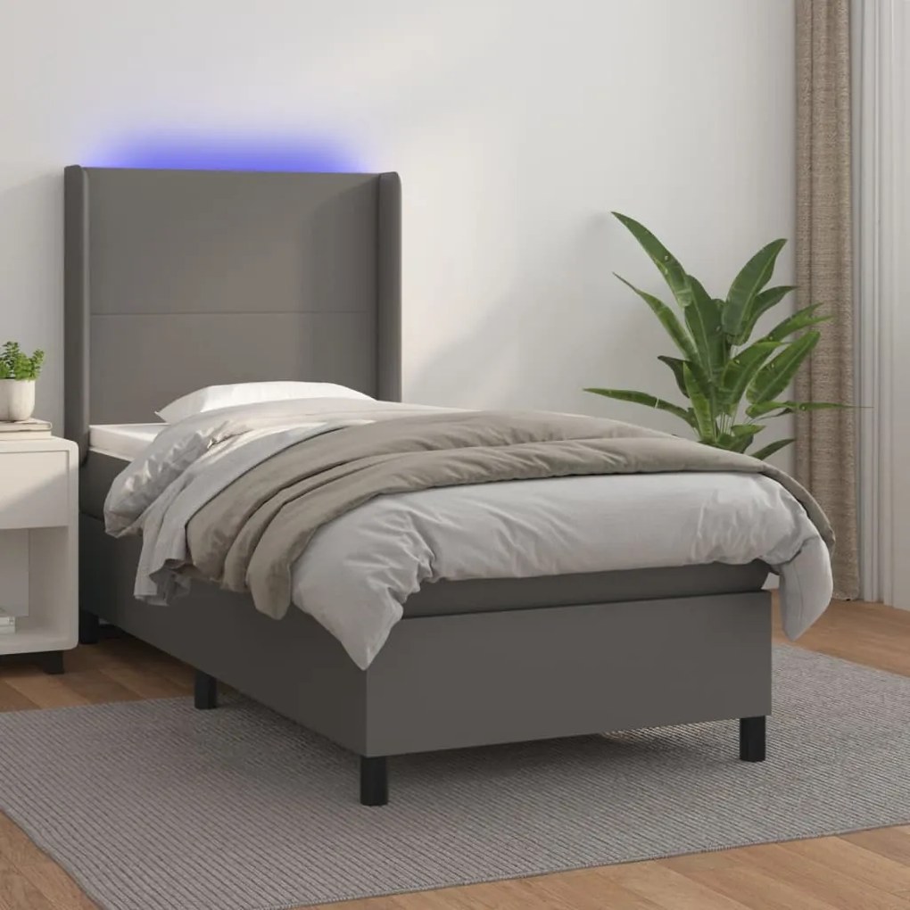 Box spring postel s matrací a LED šedá 80 x 200 cm umělá kůže