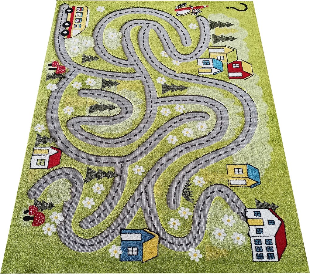 DY Zelený dětský koberec s motivem města Color Kids 02 Rozměr: 100x150 cm