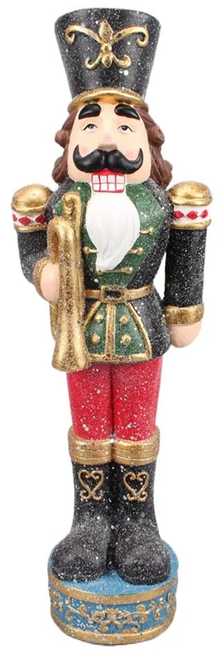 Červeno-zelená vánoční dekorace socha Louskáček s trubkou - 22*15*65 cm