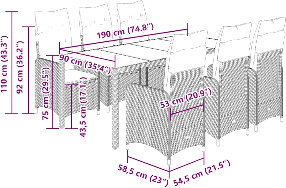7dílný zahradní bistro set s poduškami béžový polyratan 3277101