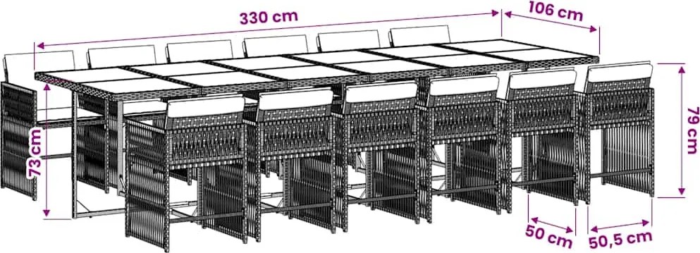13dílný zahradní jídelní set s poduškami černý polyratan 3211662
