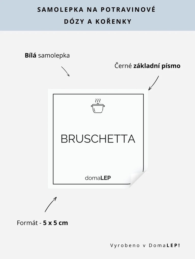 Samolepka na kořenky BRUSCHETTA bílá 5 × 5 cm základní písmo
