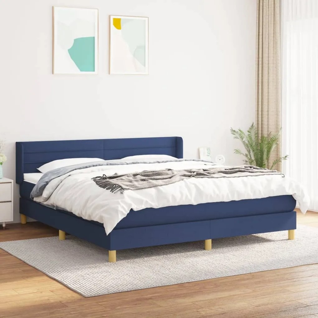 Box spring postel s matrací modrá 160x200 cm textil,  3130367