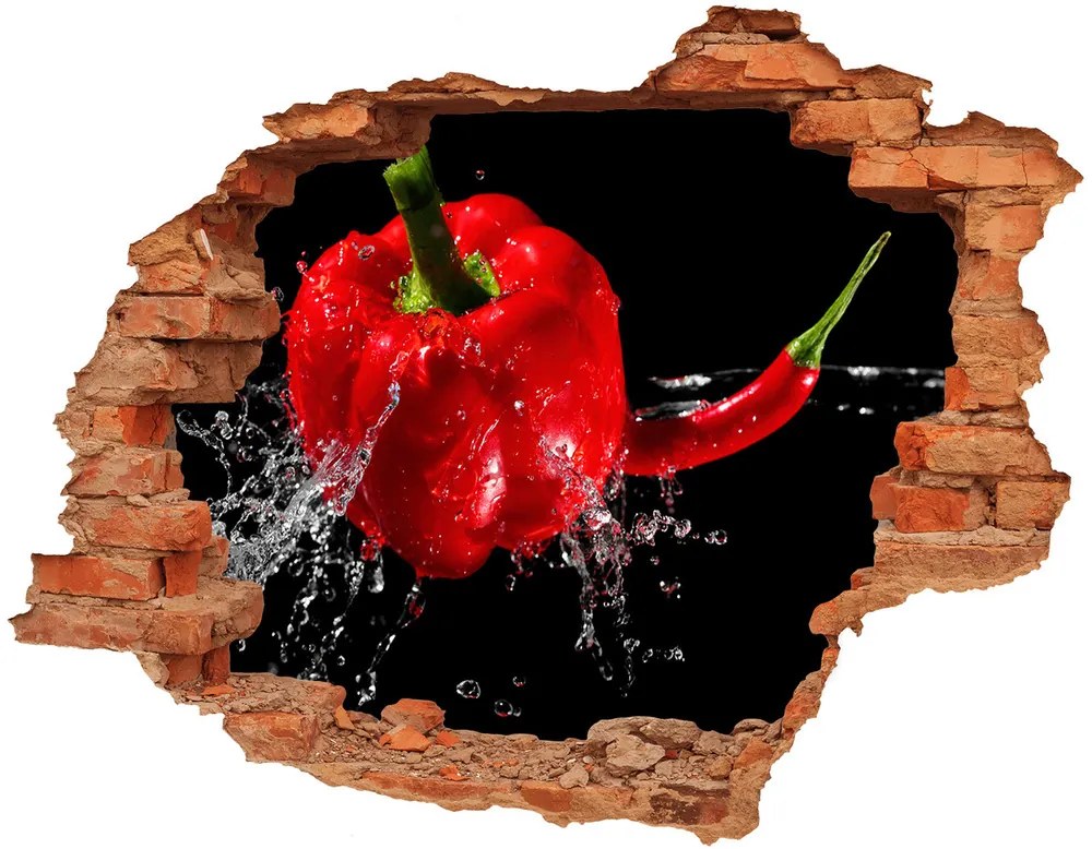 Wallmuralia Nálepka 3D díra na zeď Červené papriky 90x70 cm