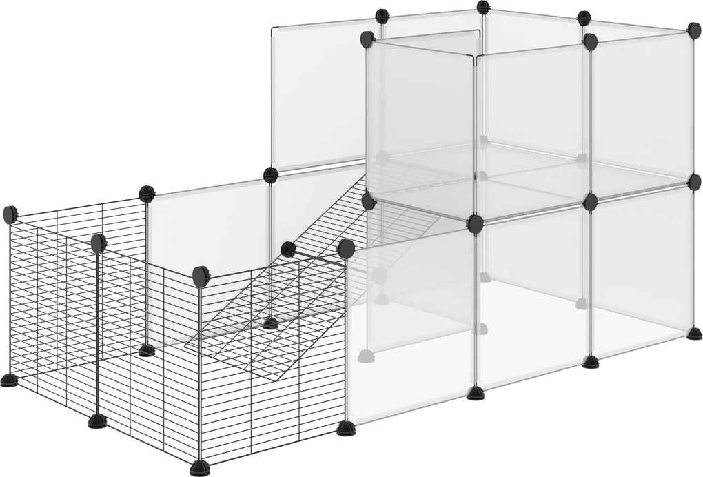 PawHut Kotec pro malé domácí zvířata - 27 panelů s možností přizpůsobení tvaru pro morčata, králíky, činčily 140x70x70 cm