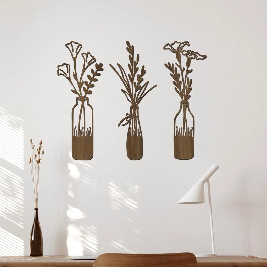 dřevo života Dřevěná dekorace na zeď Luční květiny ve váze Zvolte rozměr (cm): 80x64, Zvolte barvu dekoru: Buk