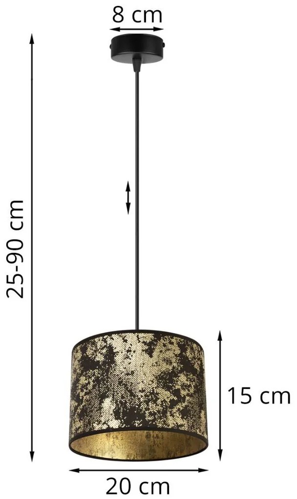 Závěsné svítidlo WERONA 2, 1x černé/zlaté textilní stínítko, (fi 20cm), G