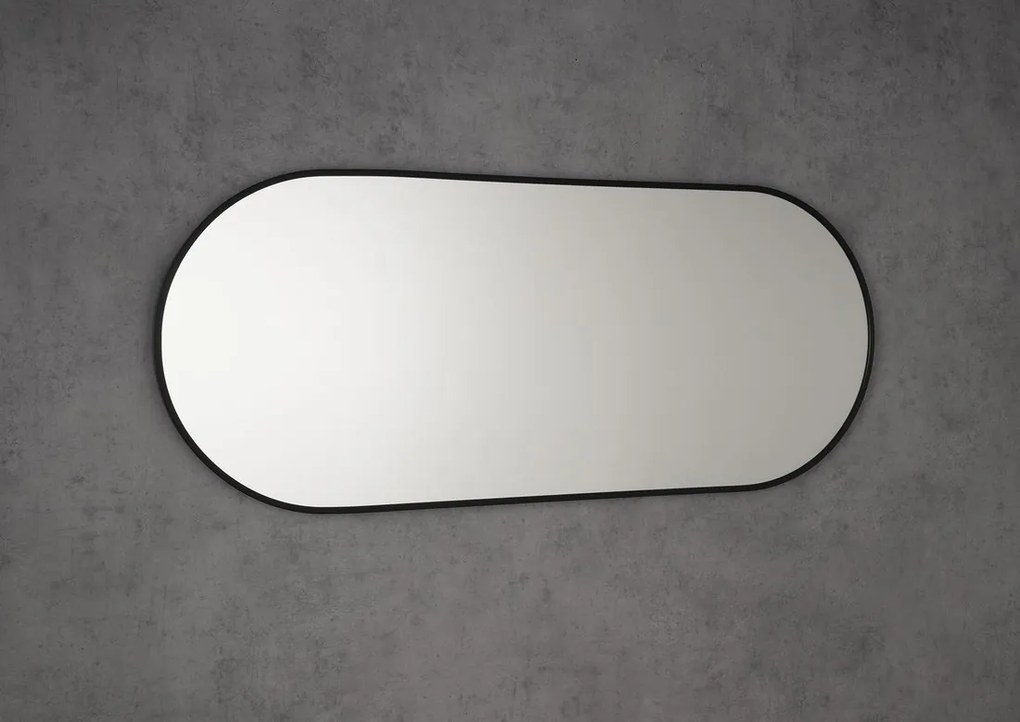 Sapho Arowana oválné zrcadlo v rámu 120 x 50 cm s osvětlením černá mat AWB1250