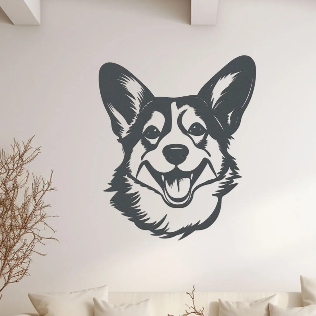 dřevo života Dřevěná dekorace na stěnu psa Corgi hlava Zvolte rozměr (cm): 50x60, Zvolte barvu dekoru: Černá