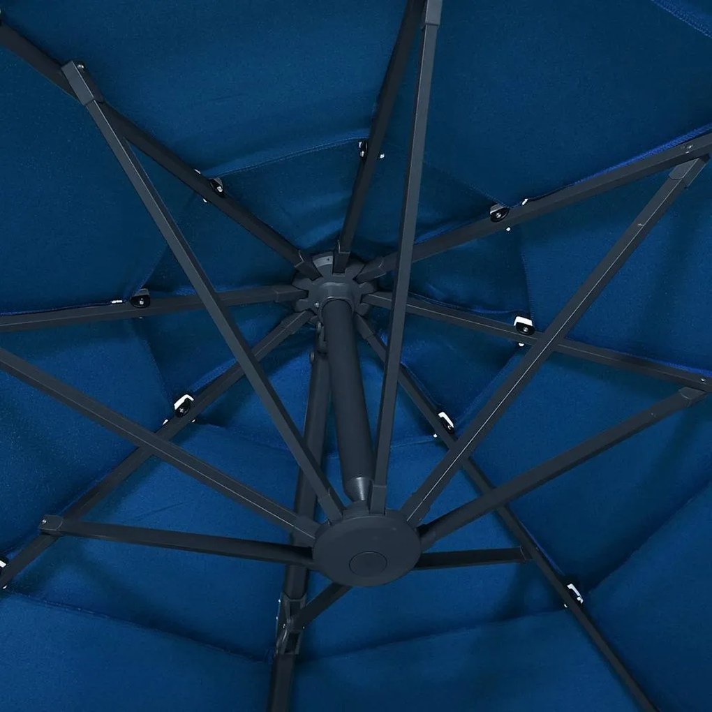 4stupňový zahradní slunečník s hliníkovou tyčí azurový 3 x 3 m 313835