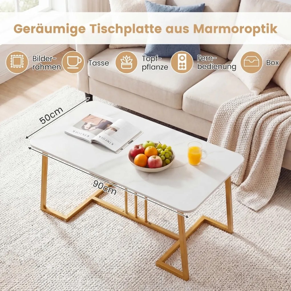 Costway Konferenční stolek umělý mramor 90 cm kovový rám protiskluzový moderní