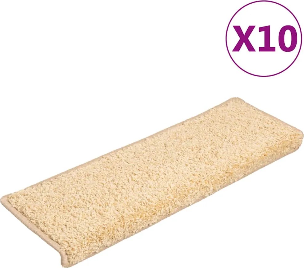 Schodové rohože 10 ks 65 x 21 x 4 cm krémové s obdélníkovým okrajem 149823