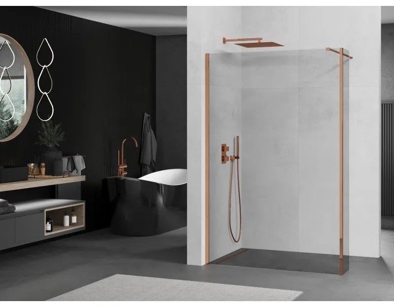 Mexen Kioto, sprchový kout typ Walk-in 90 x 30 cm, 8mm čiré sklo, profil růžové zlato, 800-090-212-60-00-030