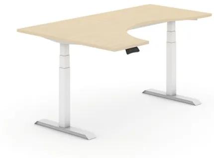 Výškově nastavitelný stůl, elektrický, 625-1275 mm, ergonomický levý, 1800x1200 mm, bříza, bílá podnož