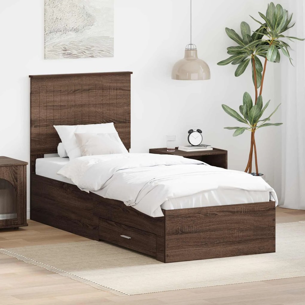 Rám postele Hnědý dub a stříbrná 70 x 190 cm Kompozitní dřevo 3411374