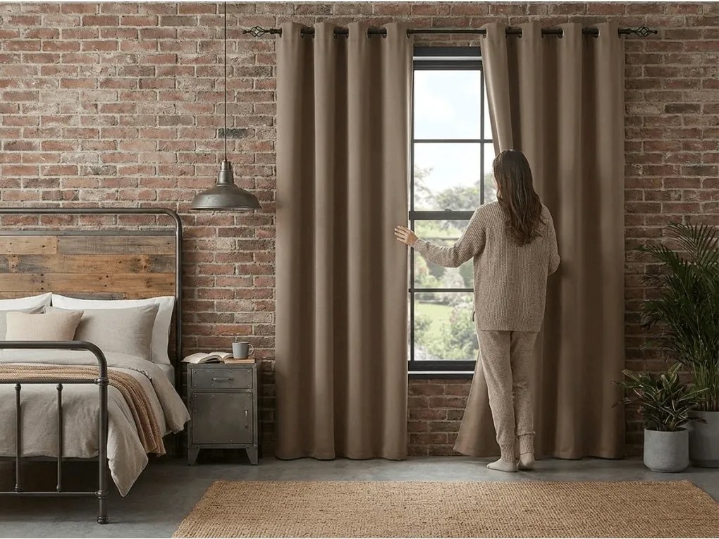 Béžový závěs OXFORD 140x250 cm Zavěšení: Kovové kroužky