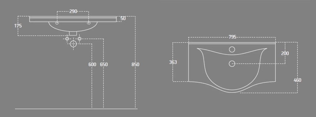 Aqualine, ZARA 80 nábytkové umyvadlo 79,5x46cm, 10080