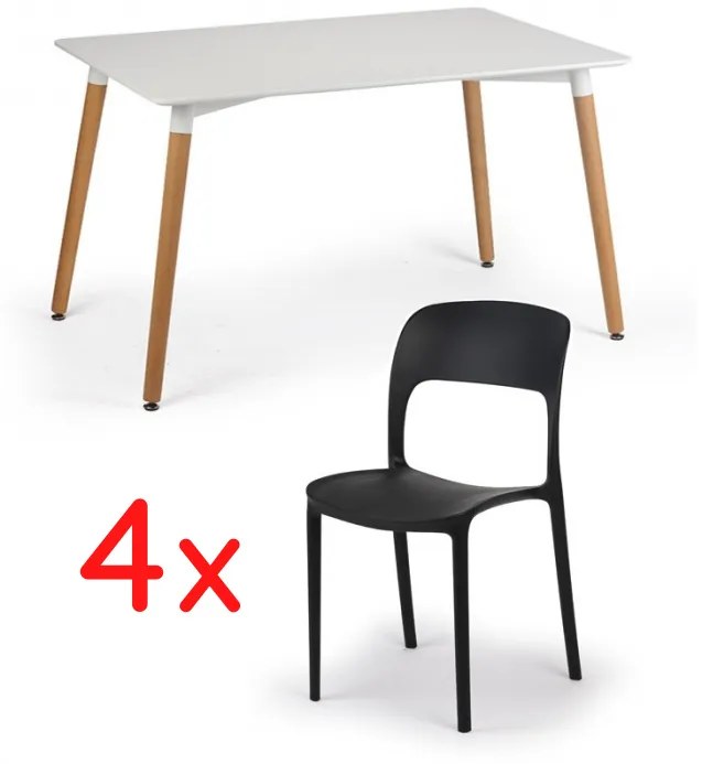 B2B Partner Jídelní stůl 120x80 + 4x plastová židle REFRESCO černá