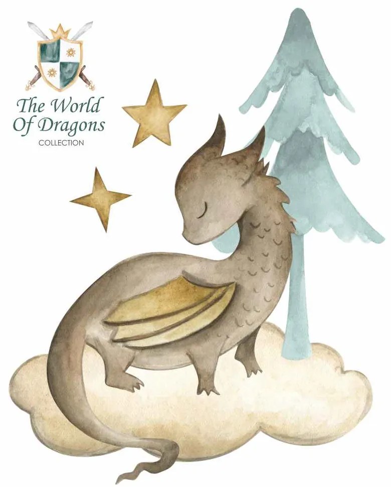 Gario Dětská nálepka na zeď The world of dragons - drak na obláčku a strom Rozměry: 120 x 95 cm