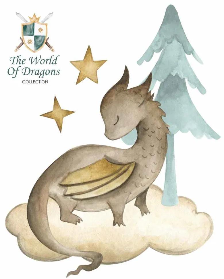 Gario Dětská nálepka na zeď The world of dragons - drak na obláčku a strom Rozměry: 70 x 65 cm