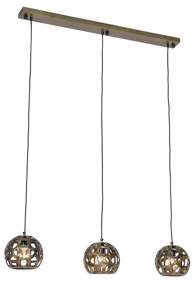 Industriální závěsná lampa starožitná zlatá podlouhlá 3-světelná - Bobby