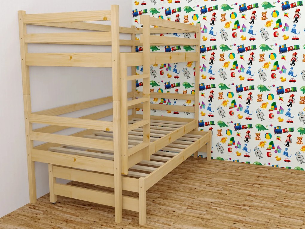 Vomaks Patrová postel s výsuvnou přistýlkou PPV 015 Rozměr: 80 x 200 cm, Barva: bezbarvý lak, Prostor mezi lůžky: 80 cm