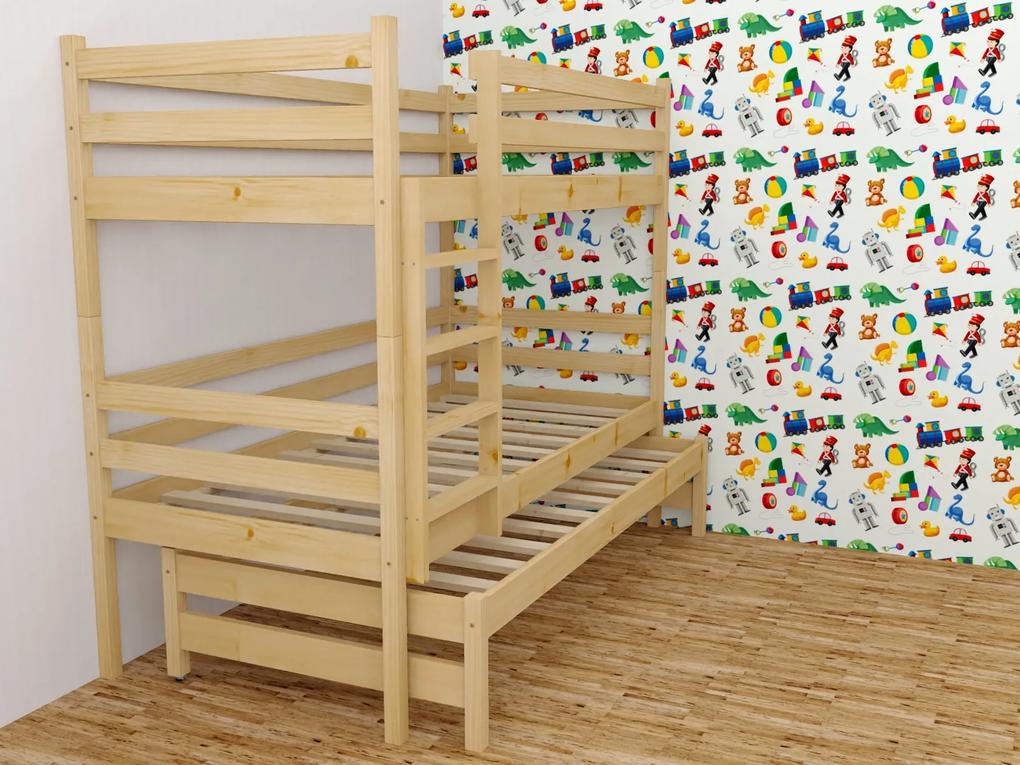 Vomaks Patrová postel s výsuvnou přistýlkou PPV 015 Rozměr: 90 x 200 cm, Barva: surové dřevo, Prostor mezi lůžky: 80 cm