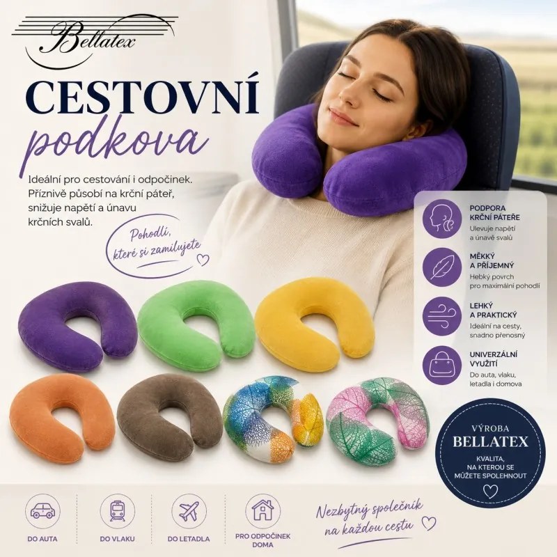 Bellatex Polštářek cestovní podkova Modrá,Šedá 30x35 cm
