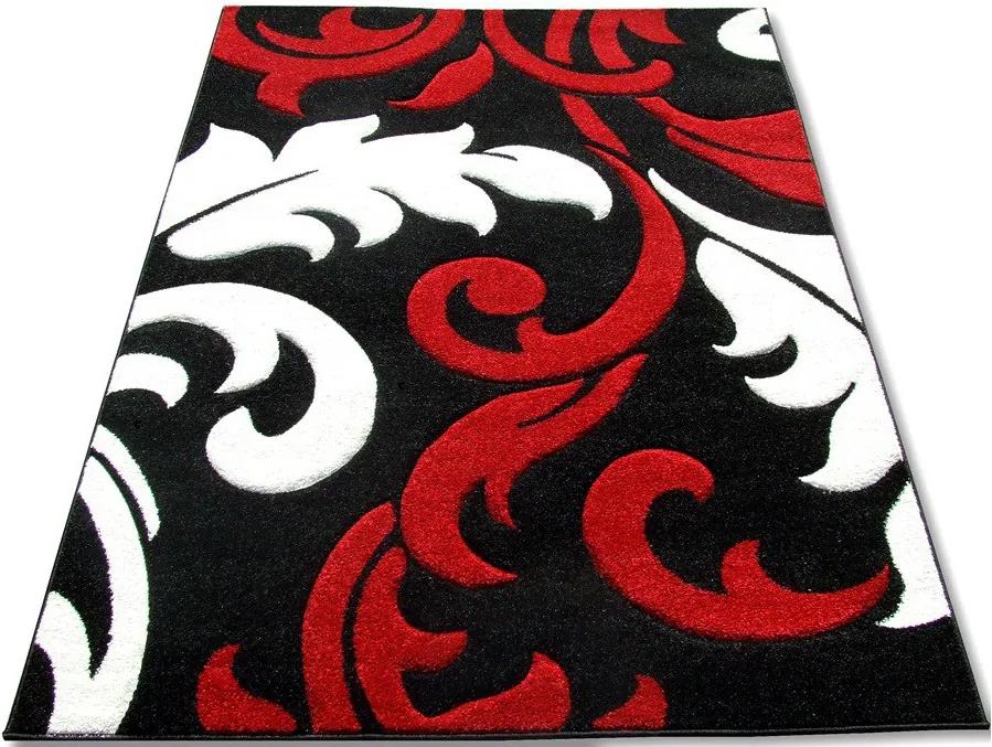 Kusový koberec Flora černobíločervený, Velikosti 60x100cm